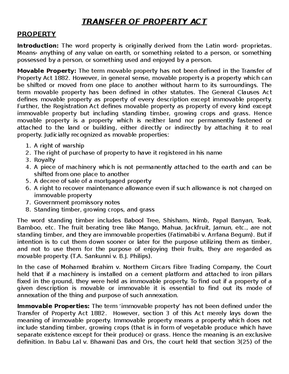 Property LAW - Self made KSLU necessary notes - TRANSFER OF PROPERTY ...