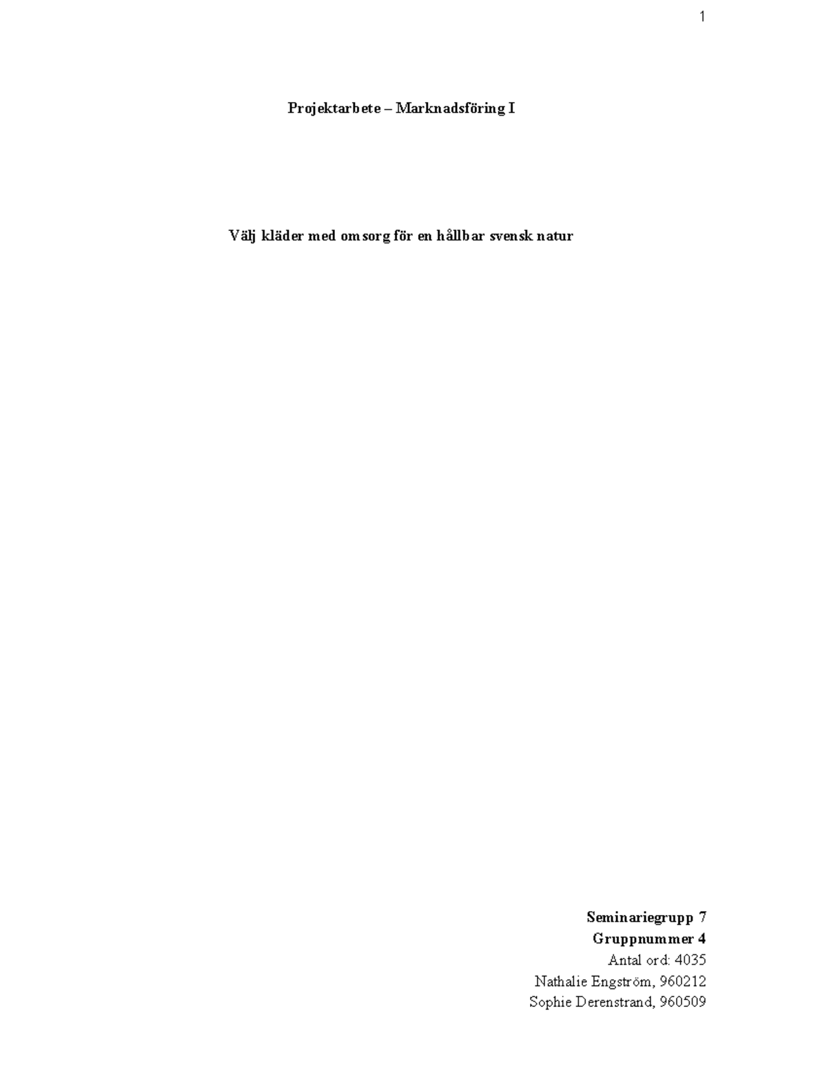 Projektarbete – Marknadsföring I - Projektarbete – Marknadsföring I ...