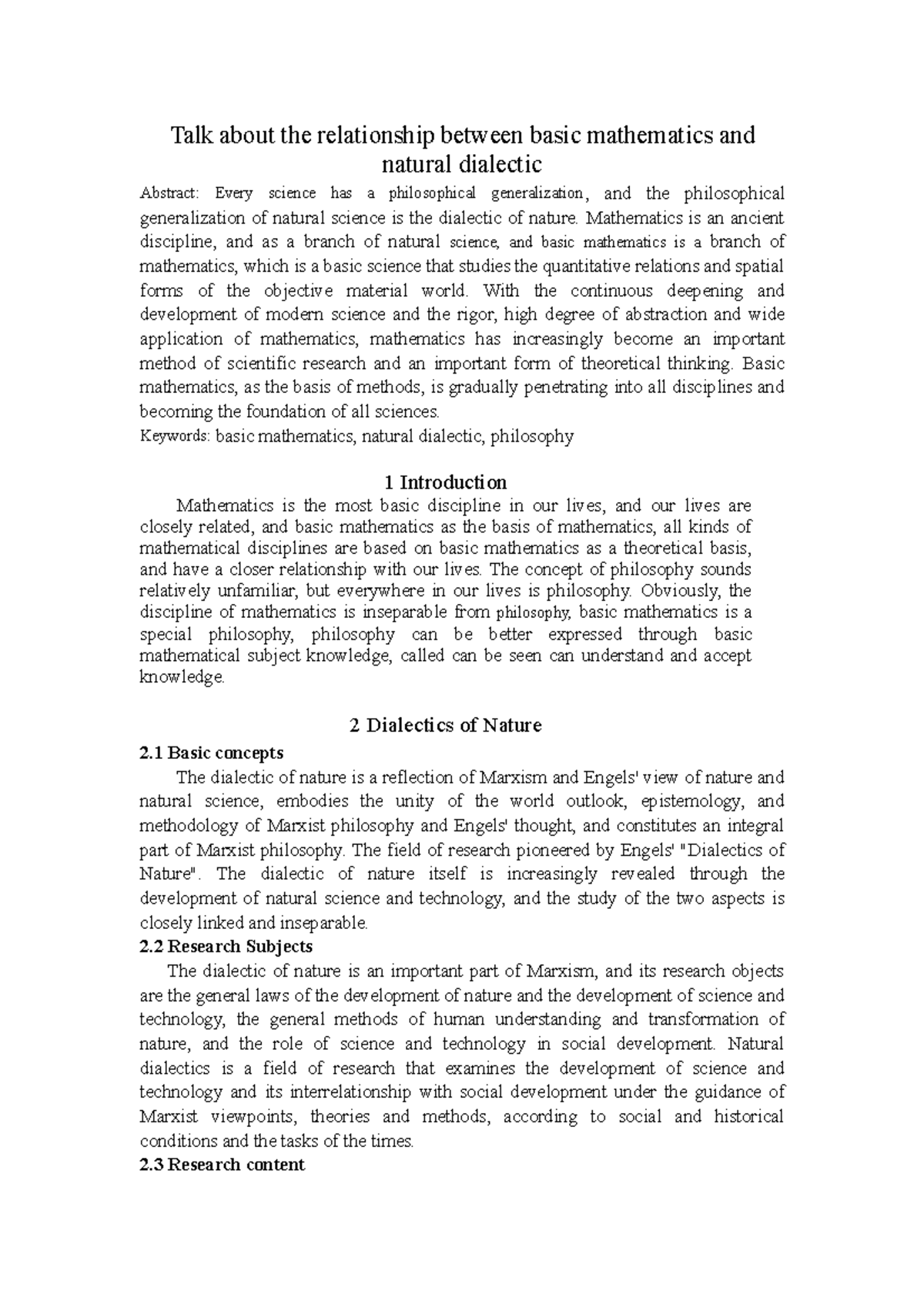 Talk about the relationship between basic mathematics and natural ...