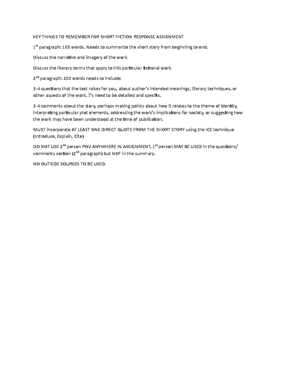 Key points of things needed in assignment - KEY THINGS TO REMEMBER FOR ...