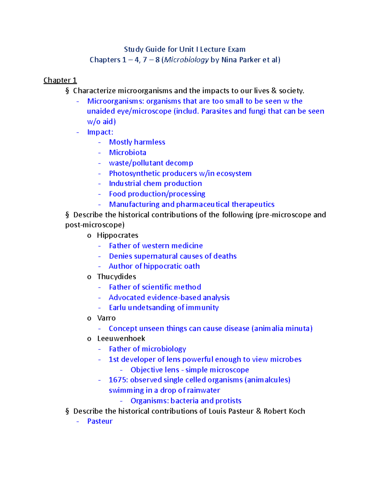 Study Guide for Unit I Lecture Exam - Study Guide for Unit I Lecture ...