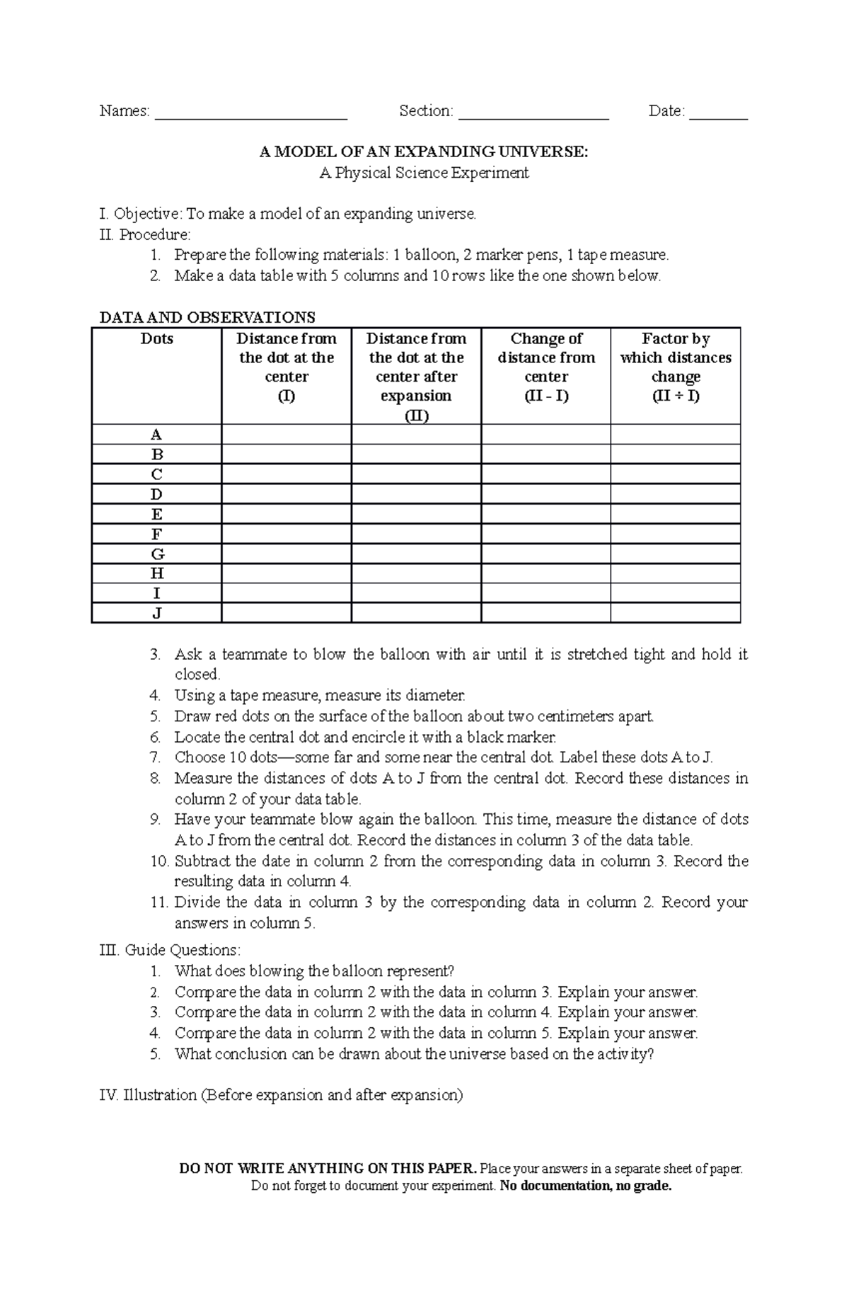Bigbang Experiment - sdada - Names: _______________________ Section ...