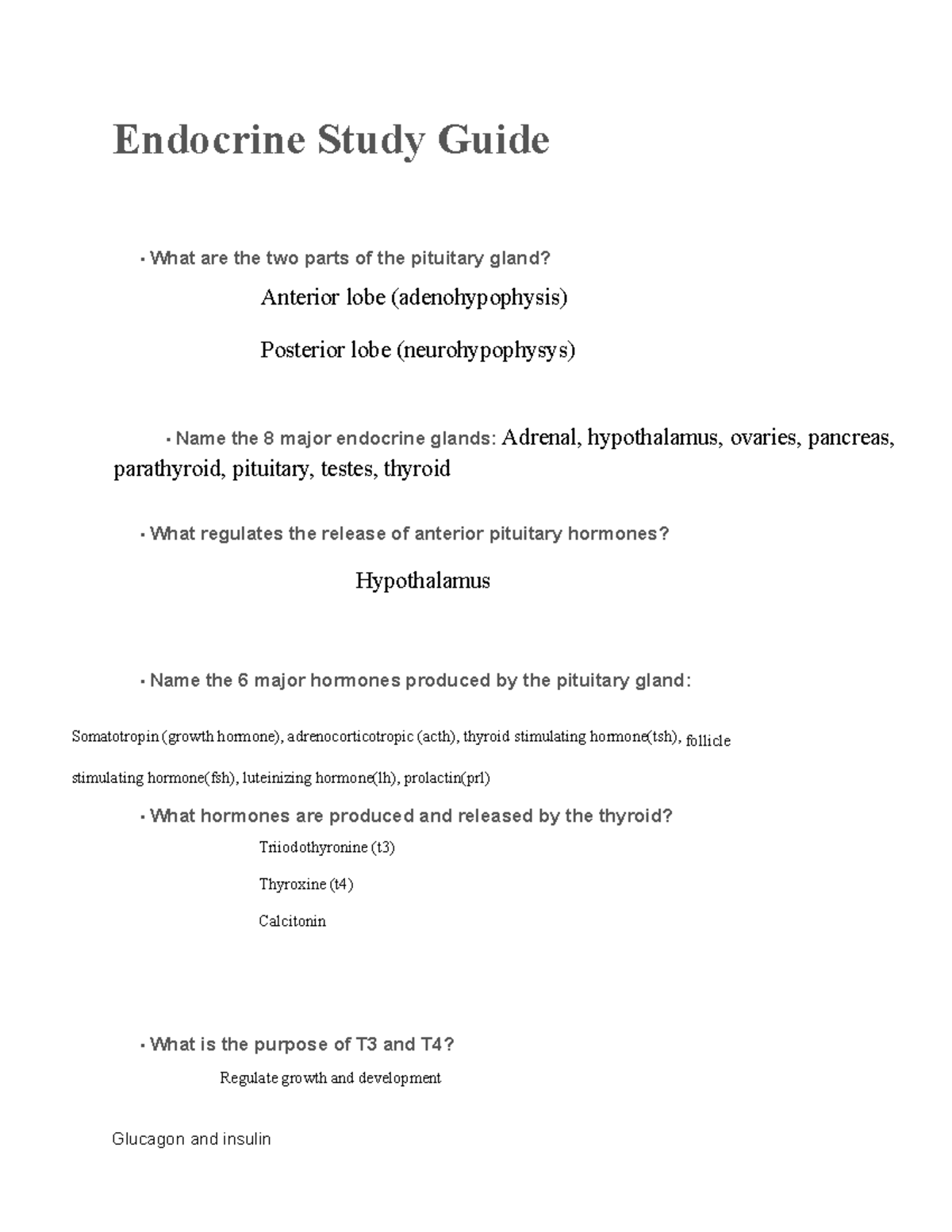 Endocrine Study Guide - Lecture notes 85 - Endocrine Study Guide What ...