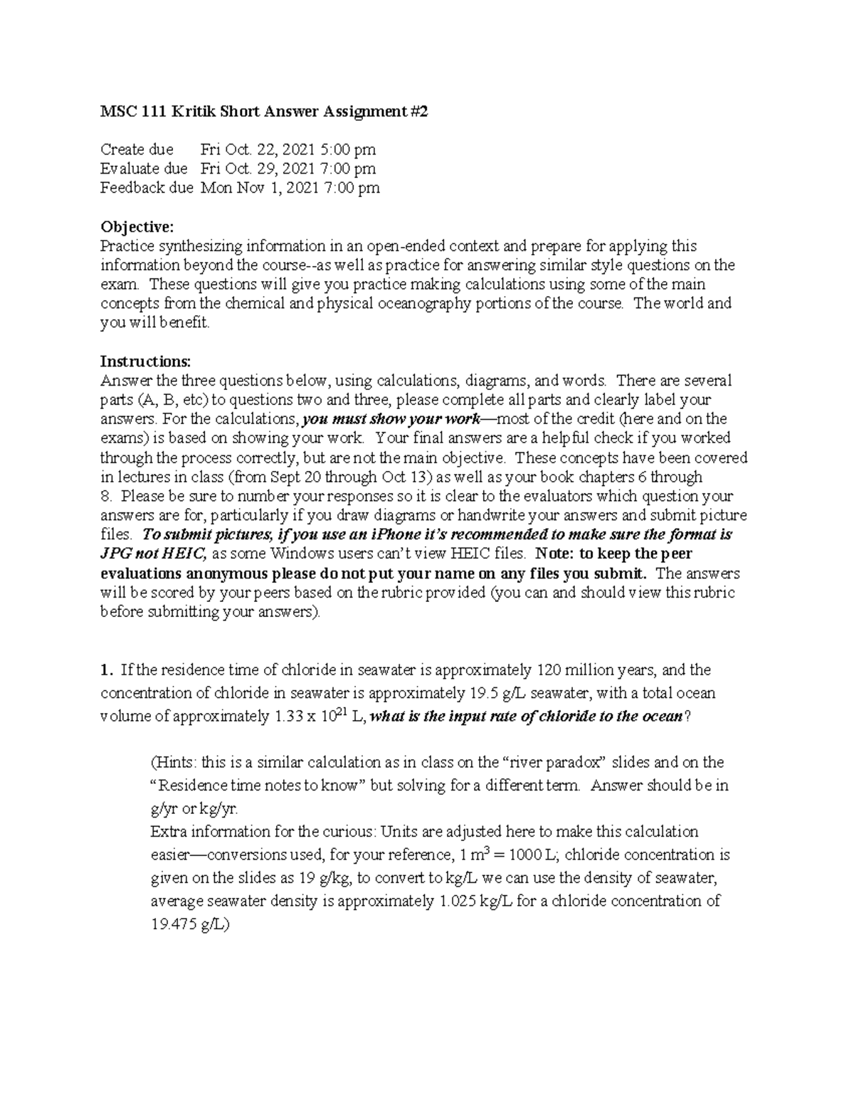 Assignment #2 - MSC 111 Kritik Short Answer Assignment # Create due Fri ...