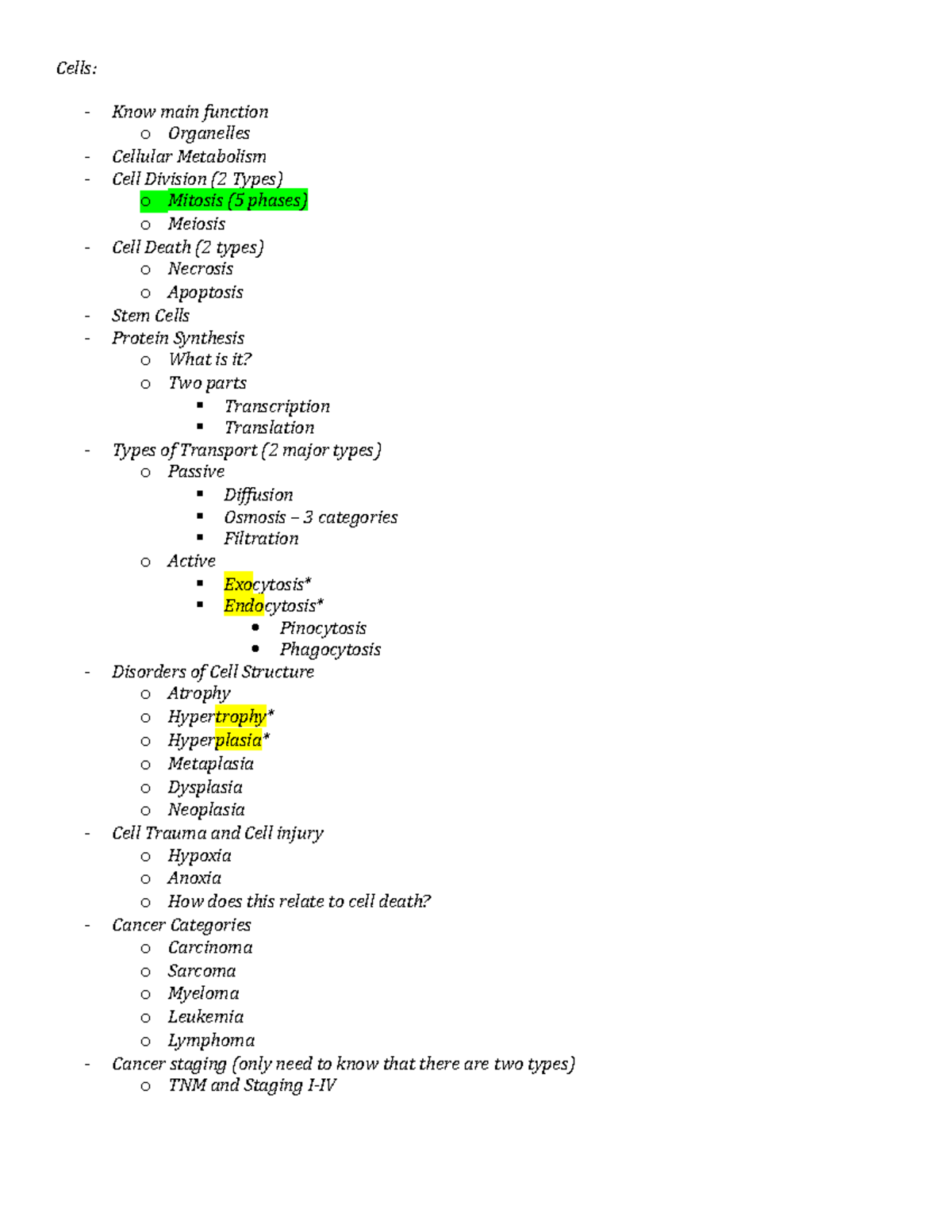 Cells - Sample Guide - Anatomy and Physiology - Cells: Know main ...