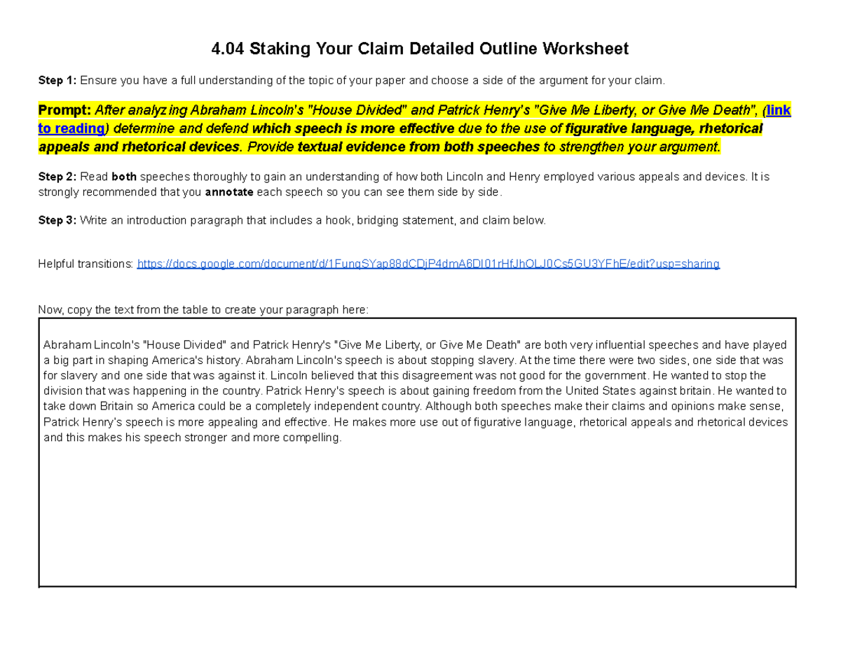 Copy of 4.04 Guided Worksheet - 4 Staking Your Claim Detailed Outline ...