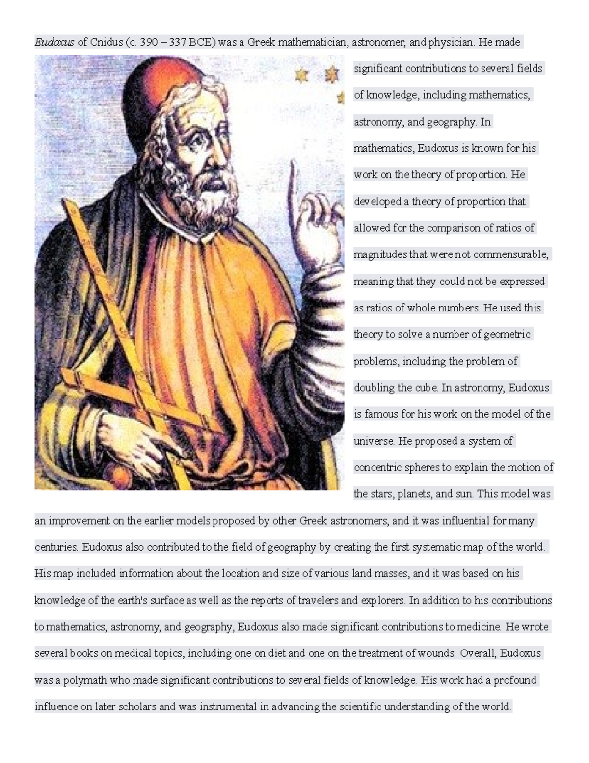 Physics - this is helpful - Eudoxus of Cnidus (c. 390 – 337 BCE) was a ...