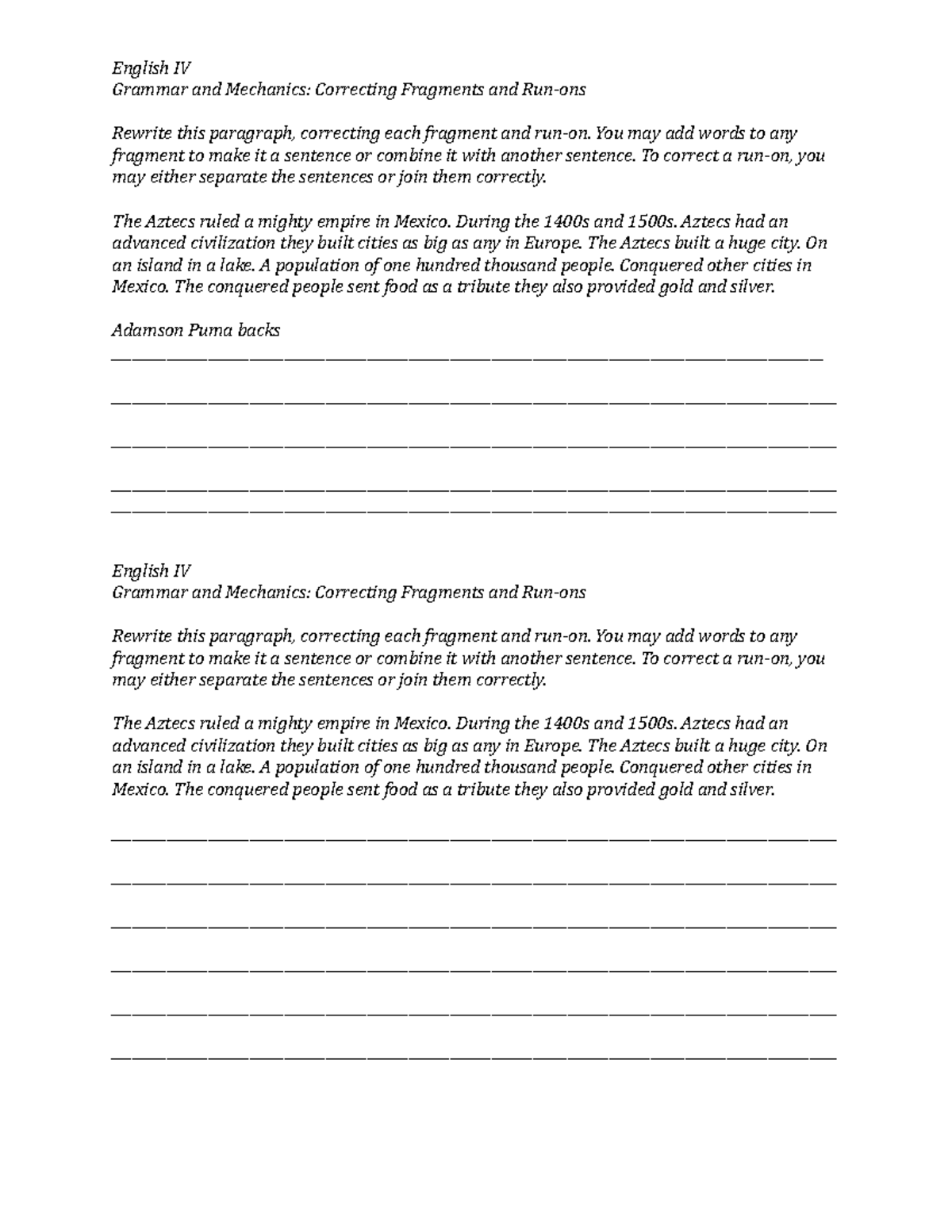 Fragments and Run Ons Practice 2 - bs in electrical engineering - Studocu