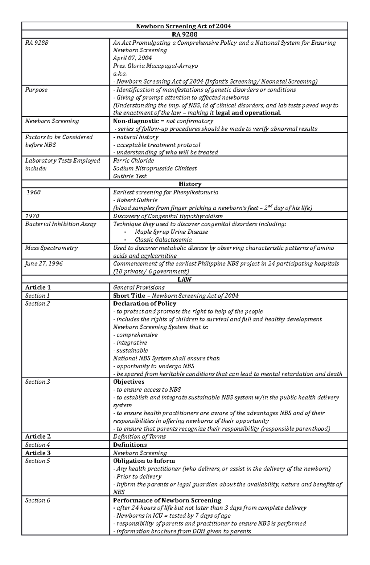 Lecture Notes on Newborn Screening - BS Medical Technology - Studocu