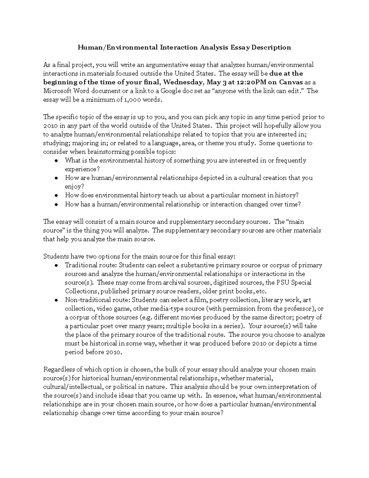 Human Environmental Interaction Analysis Essay Description-1 - The ...