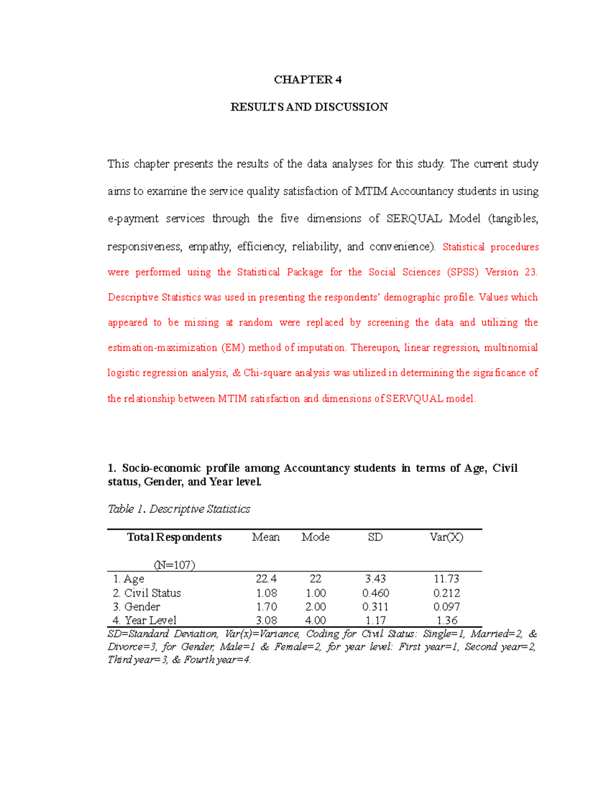 Discussion with statistical results - CHAPTER 4 RESULTS AND DISCUSSION ...