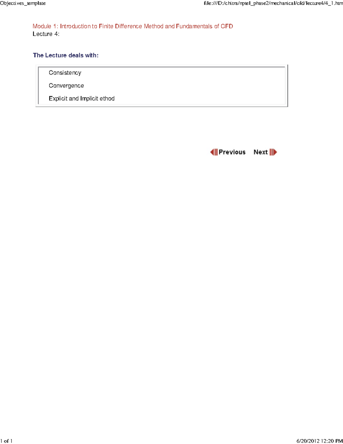Lecture 4 - Cfd - Module 1: Introduction to Finite Difference Method and Fundamentals of CFD ...