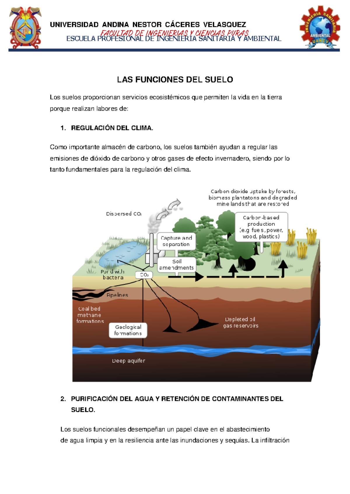 LAS Funciones DEL Suelo - ESCUELA PROFESIONAL DE INGENIERIA SANITARIA Y AMBIENTAL LAS FUNCIONES ...