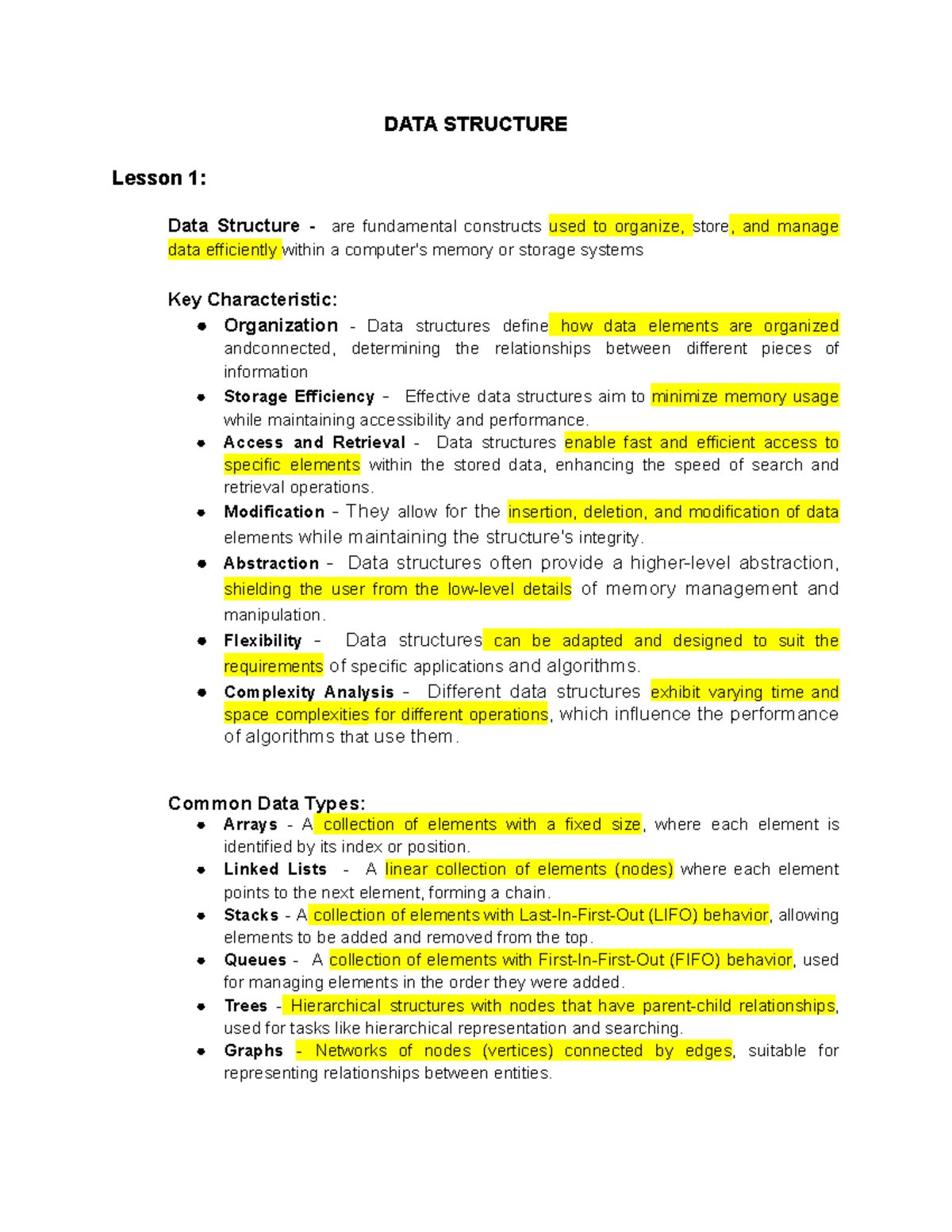 DATA- Structure-reviewer - DATA STRUCTURE Lesson 1: Data Structure ...