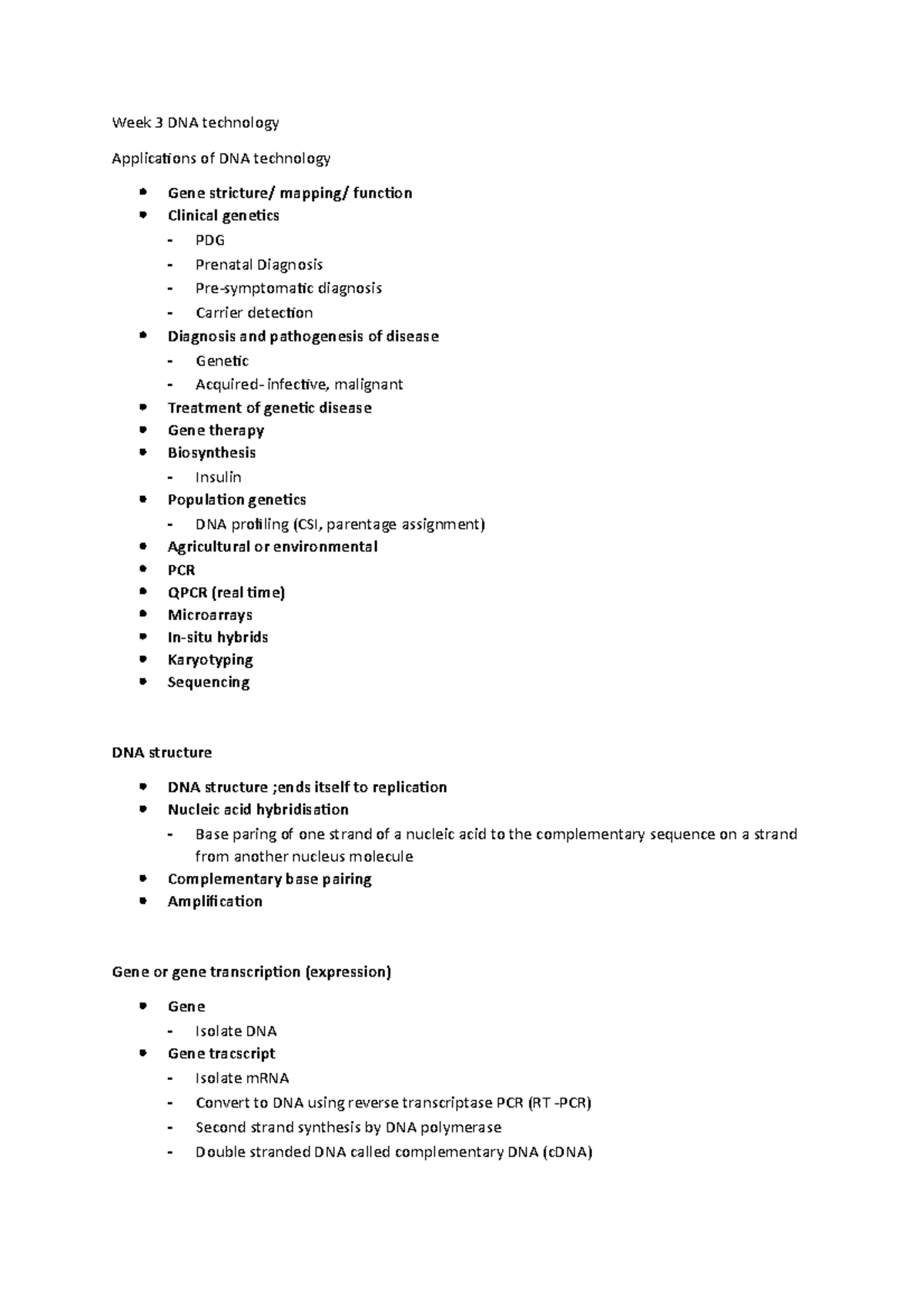 Week 3 DNA technology - Week 3 DNA technology Applications of DNA ...