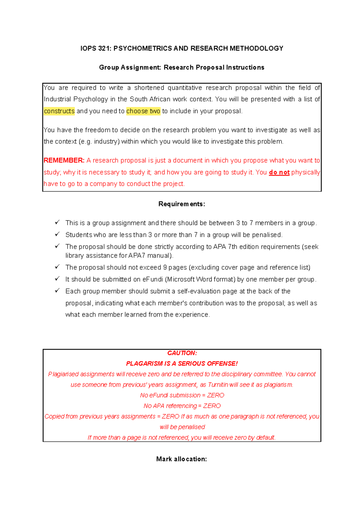 Group Assignment Instruction 2024 - IOPS 321: PSYCHOMETRICS AND RESEARCH METHODOLOGY Group - Studocu