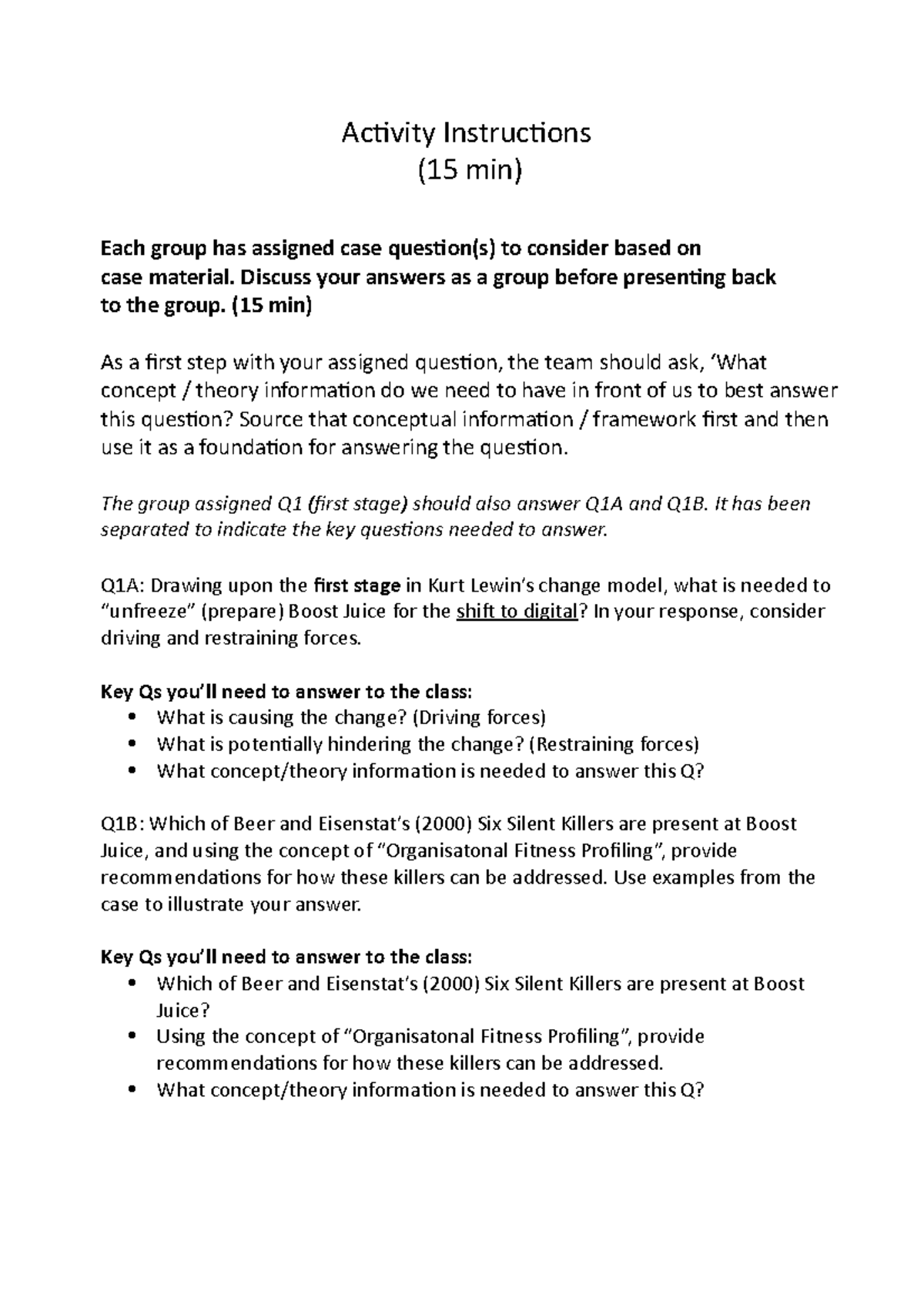 Change - Student Activity Handout - Activity Instructions (15 min) Each ...