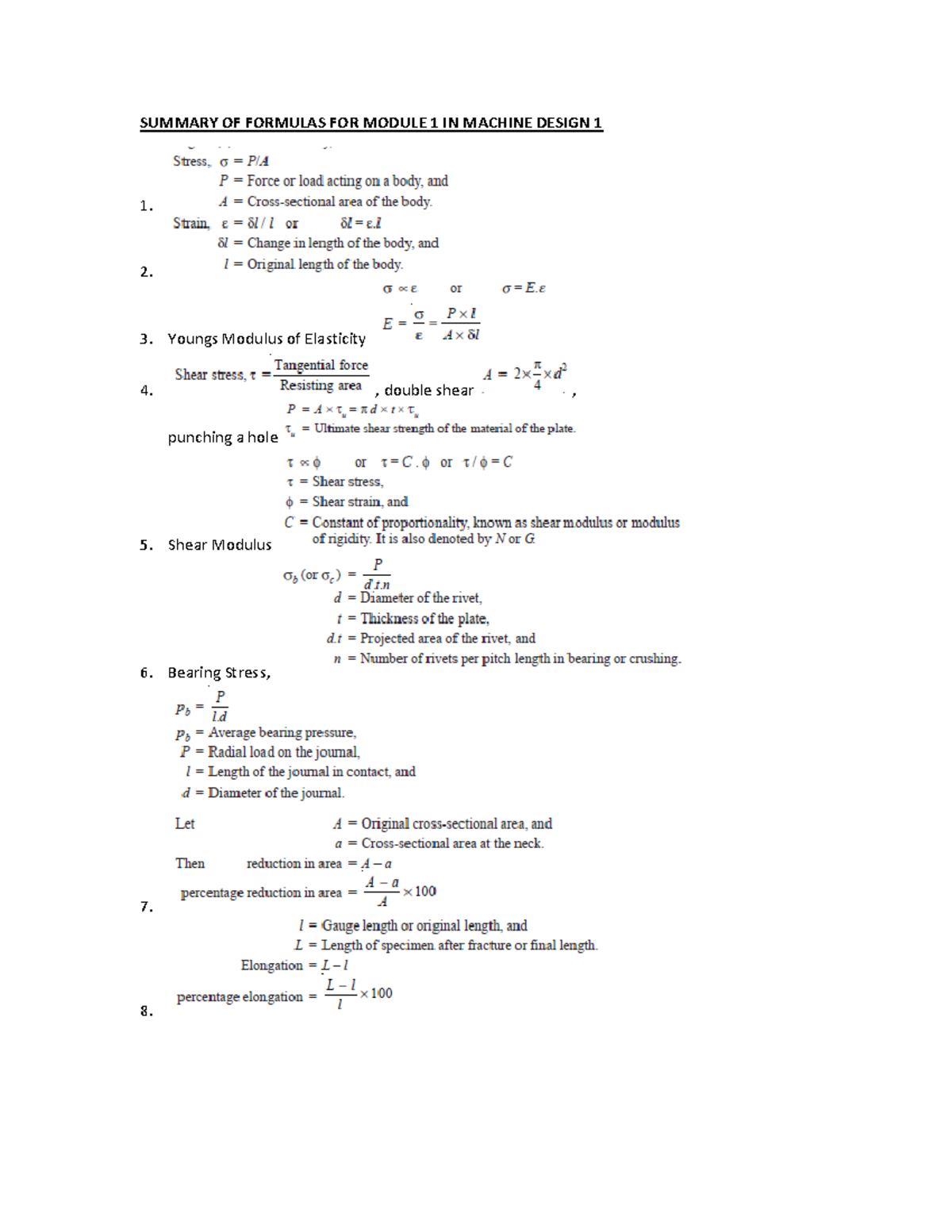 Formulas for module 1 - fdsgsds - SUMMARY OF FORMULAS FOR MODULE 1 IN ...