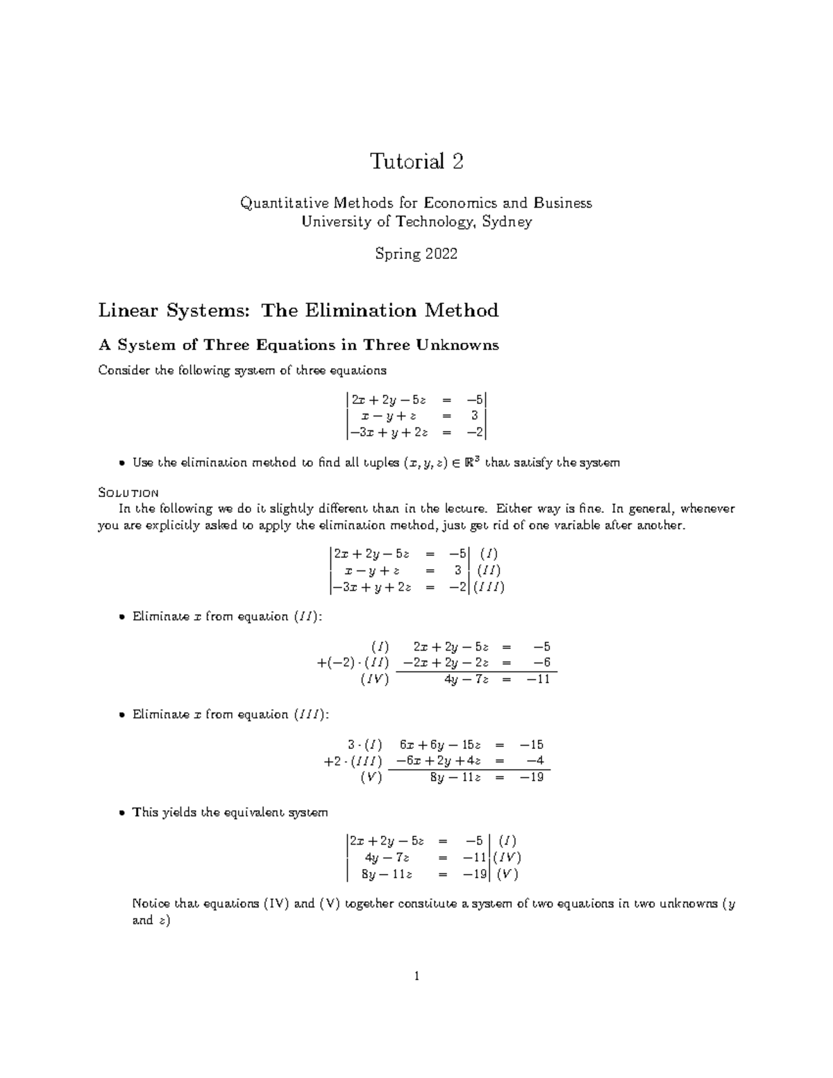 Tut2Sol-1 - answer to tutorial 2 - Tutorial 2 Quantitative Methods for Economics and Business ...