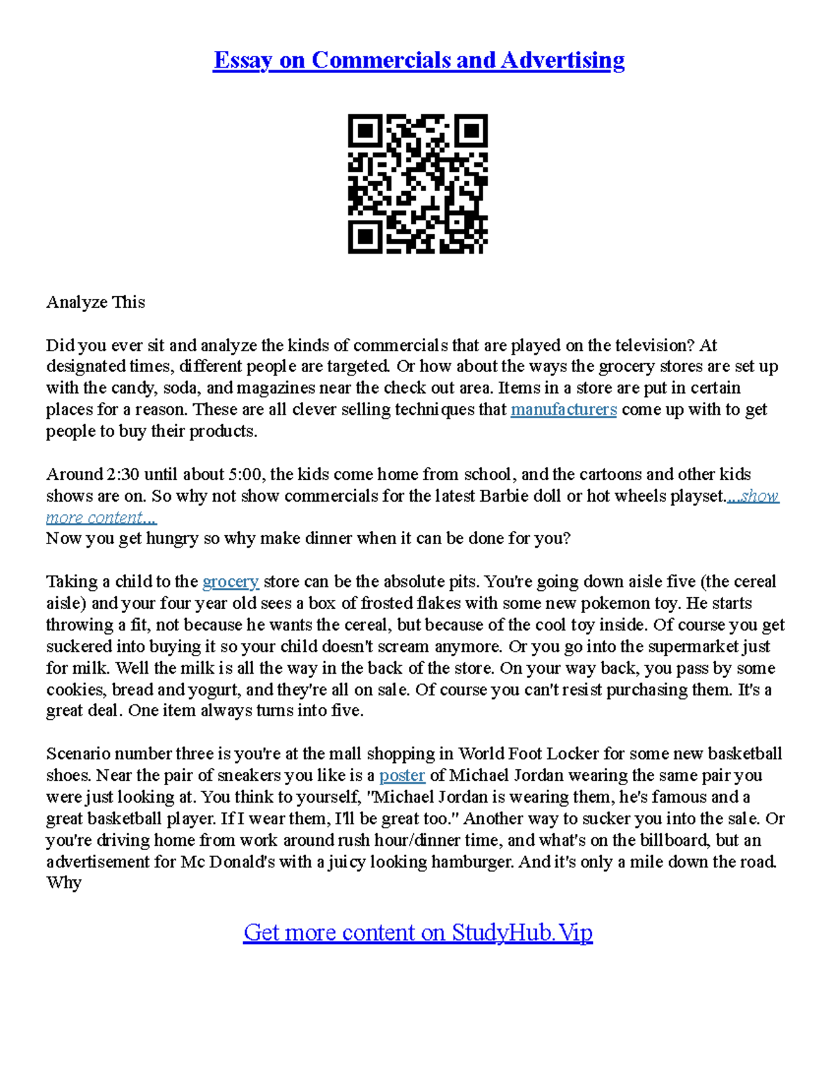 Essays On Advertisements - Essay on Commercials and Advertising Analyze ...