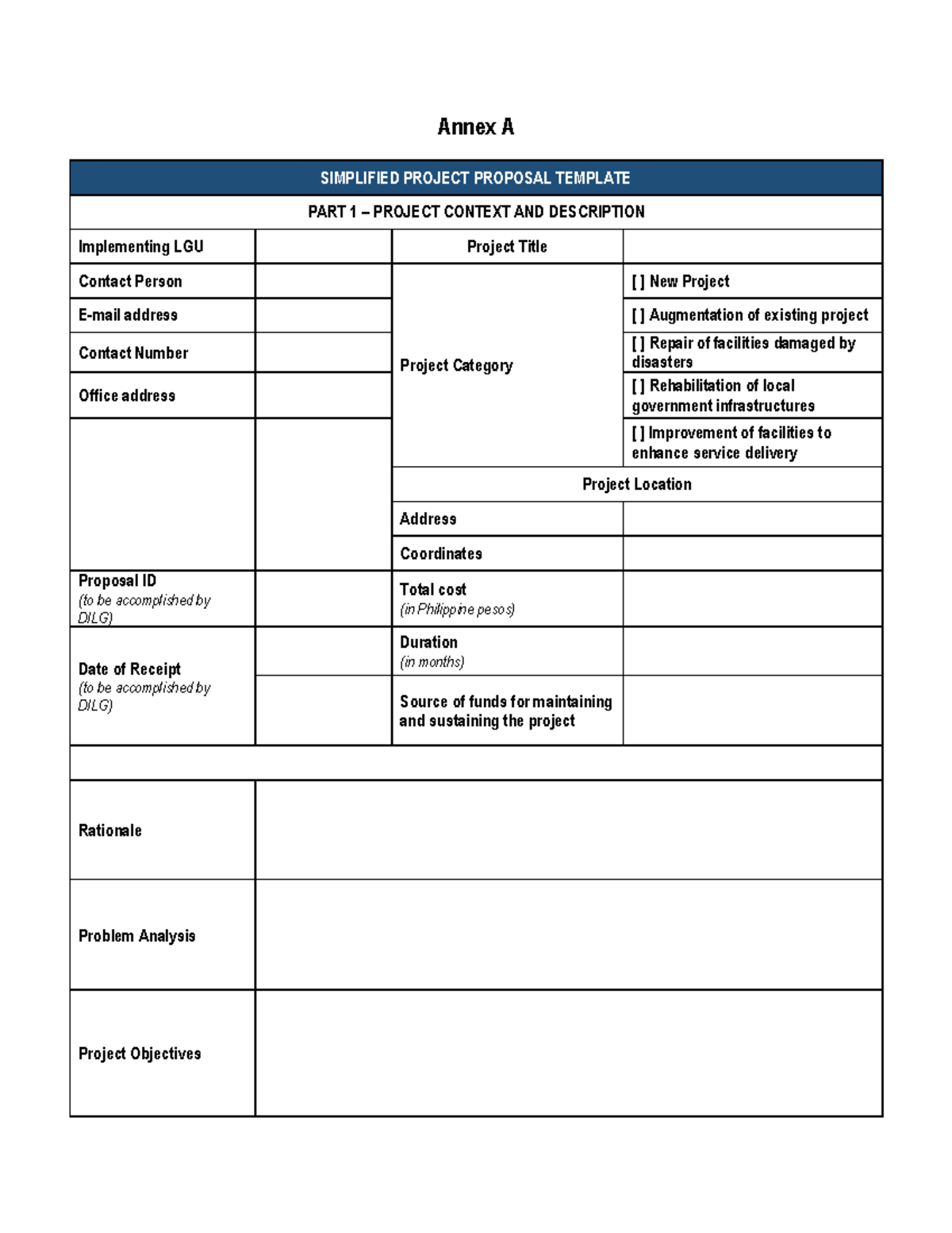 Requirements FOR IQIP - Annex A SIMPLIFIED PROJECT PROPOSAL TEMPLATE ...