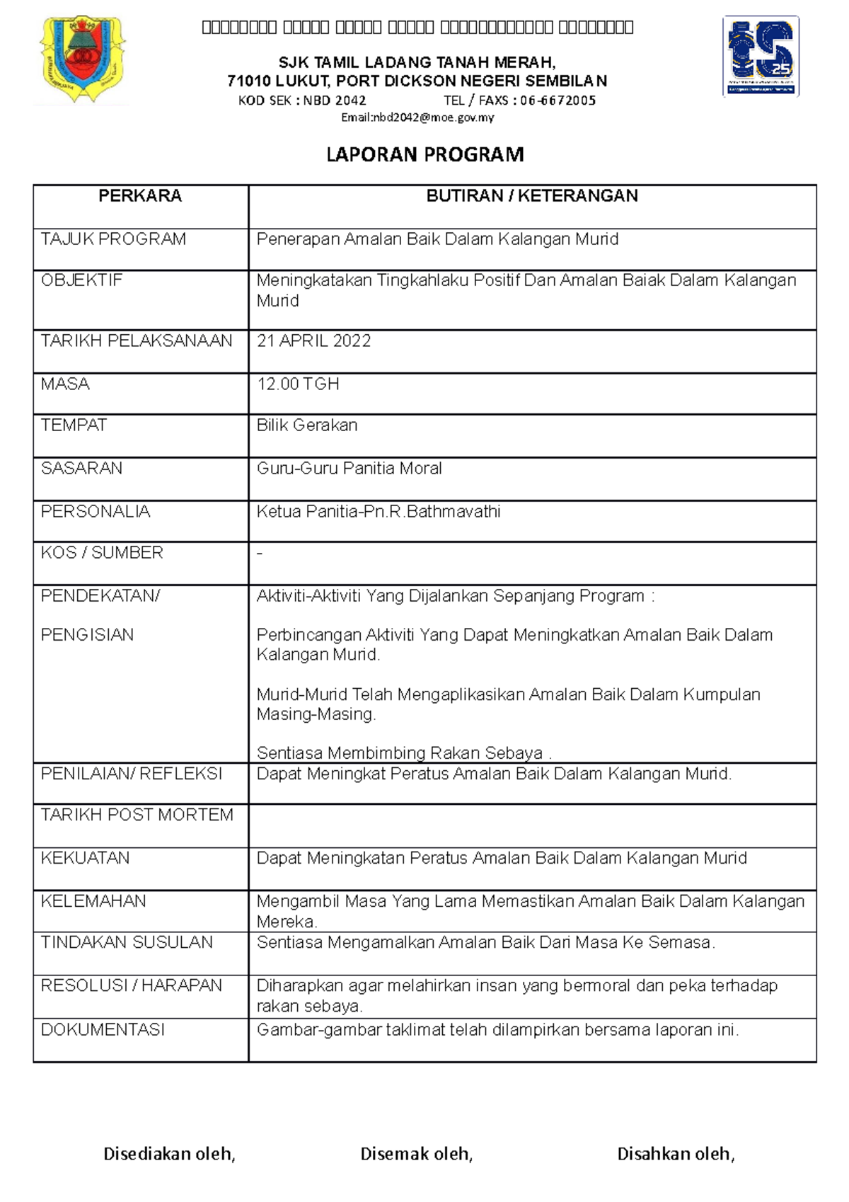 Laporan Program Tanah Merah 2022 - LAPORAN PROGRAM PERKARA BUTIRAN ...
