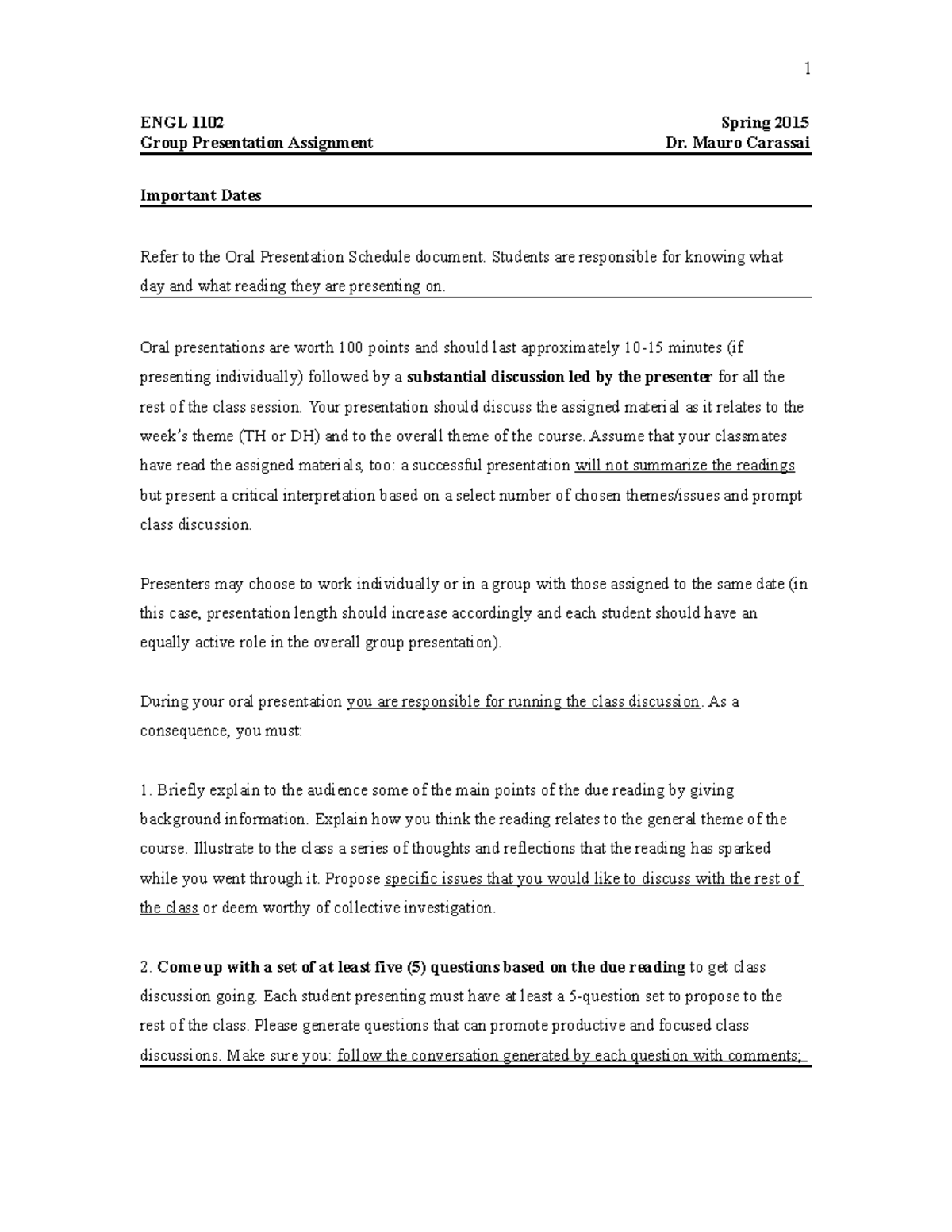 Group Presentation Guidelines - 1 ENGL 1102 Spring 2015 Group ...