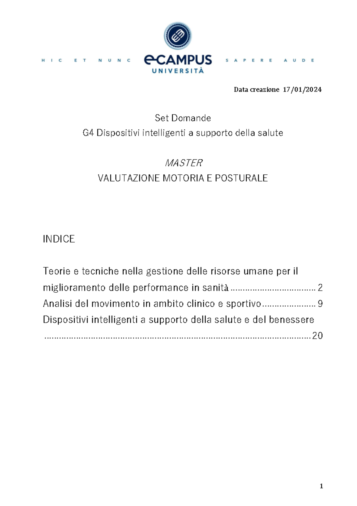 G4 master posturologia - Data creazione 17 /01/ Set Domande G4 ...