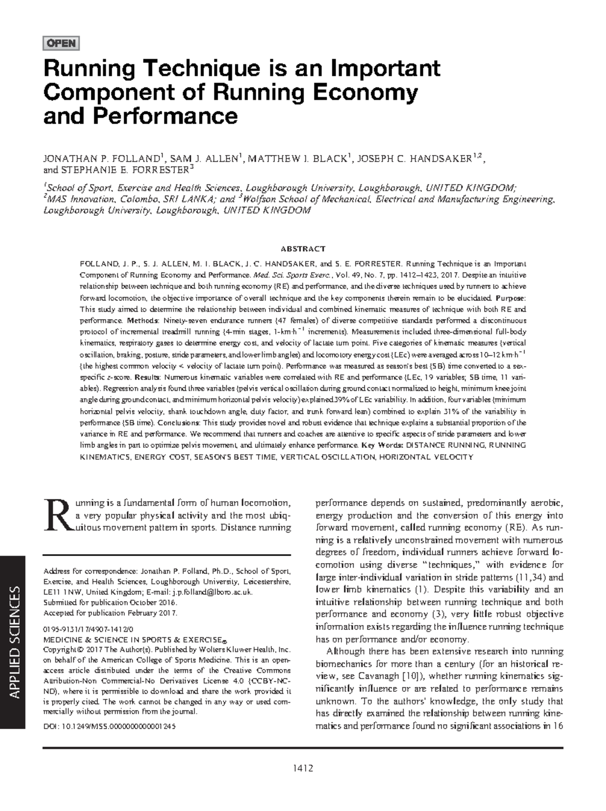 Running Technique is an Important Component of Running Economy and ...