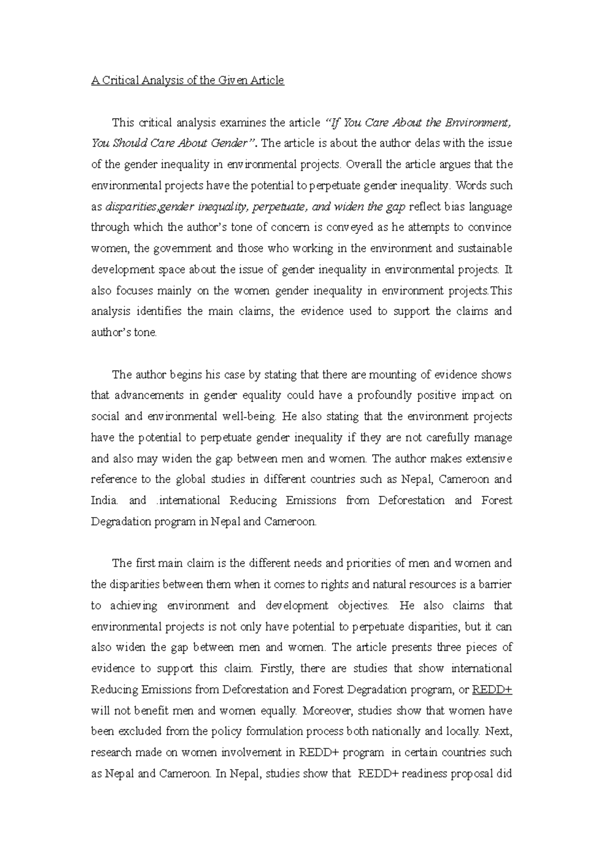 Practice (Article Analysis) - A Critical Analysis of the Given Article ...