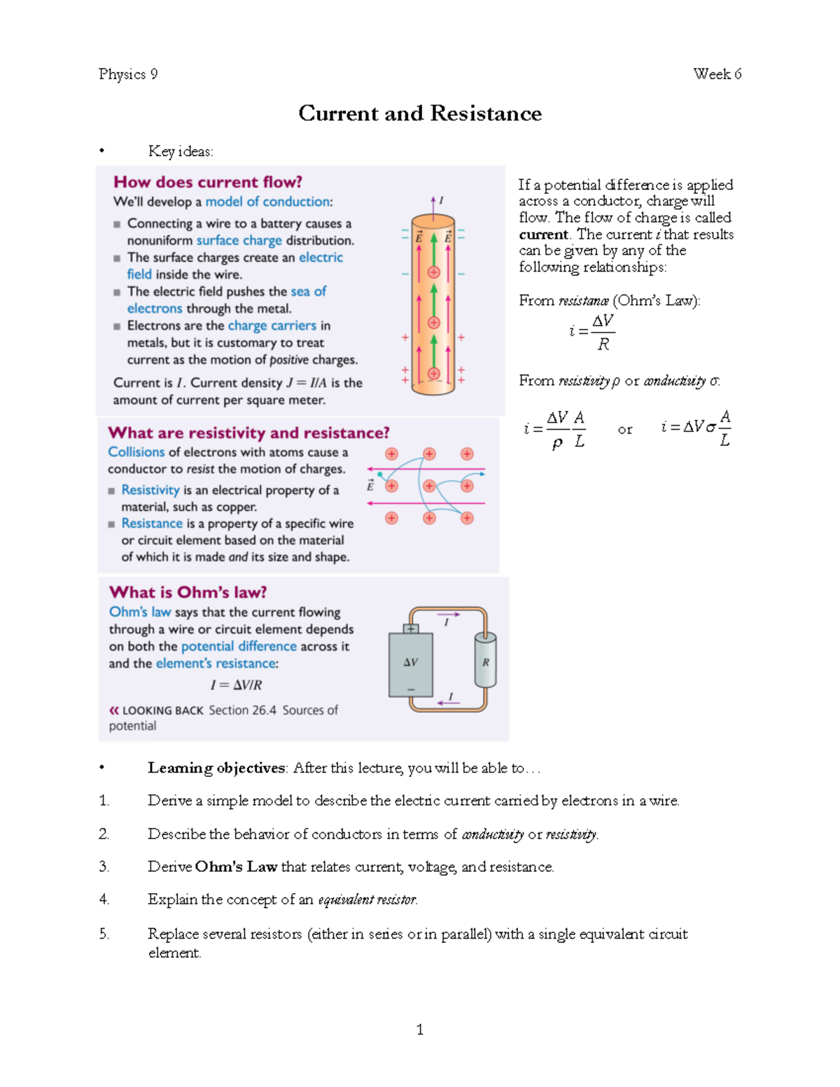 Week 6 Current and Resistance - Physics 9 Week 6 Current and Resistance ...