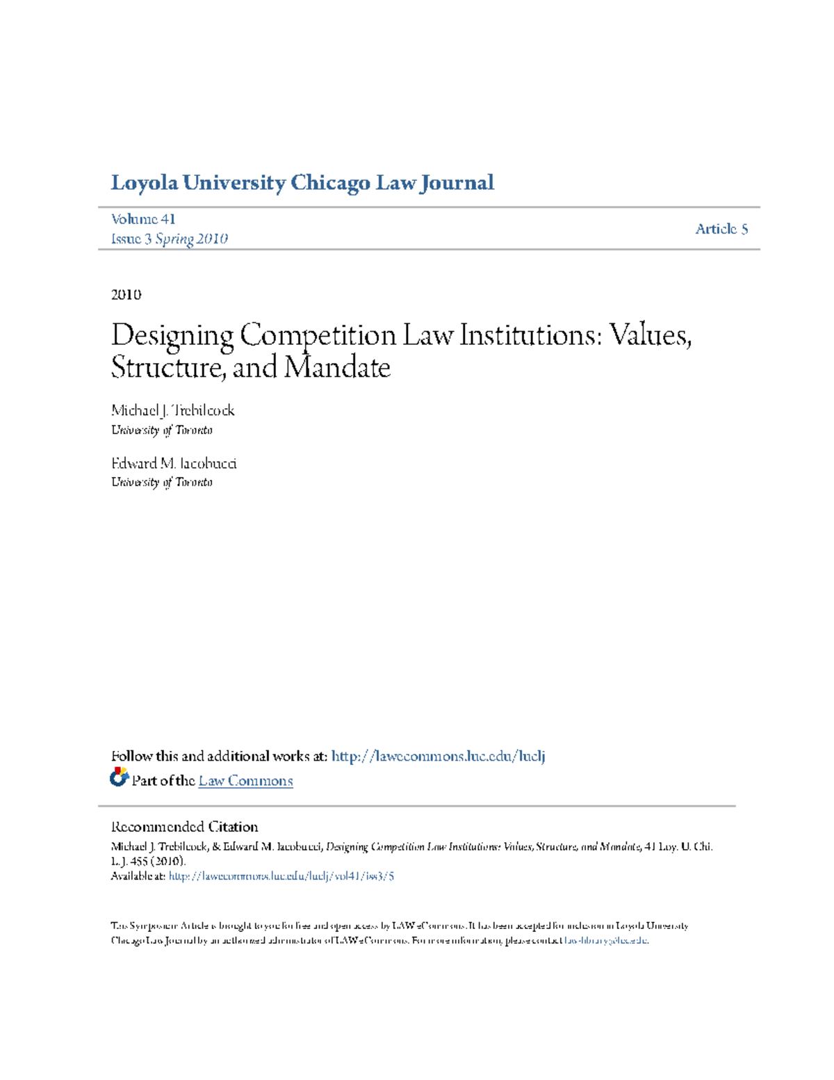 Designing Competition Law Institutions Values Structure and Ma - Loyola ...