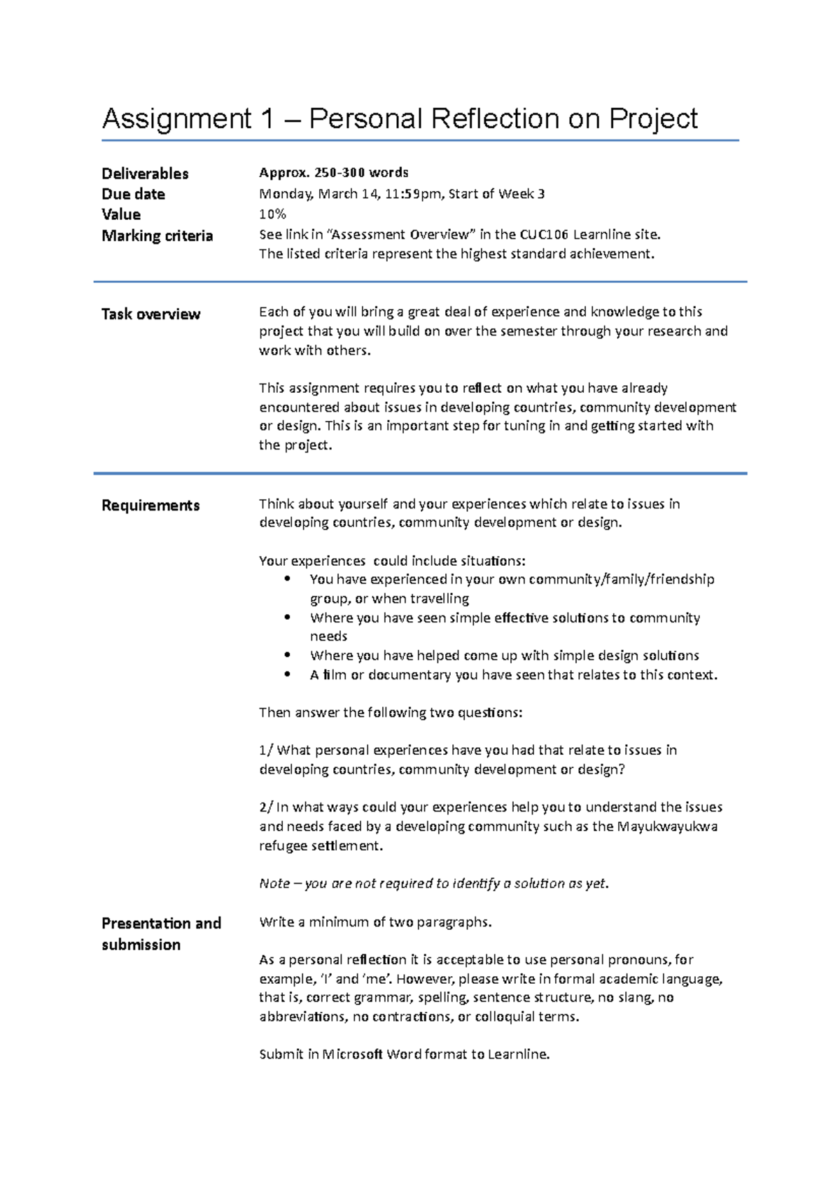 CUC106 - 2016 Sem 1 - Assign 1 - sb - Assignment 1 – Personal ...