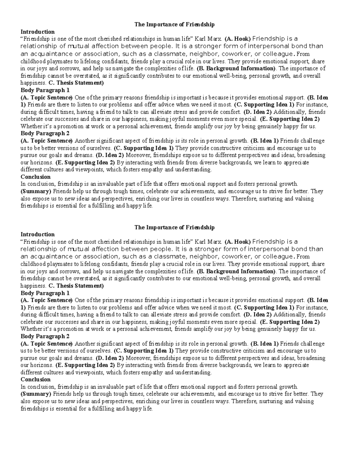 Example essays - The Importance of Friendship Introduction “Friendship ...