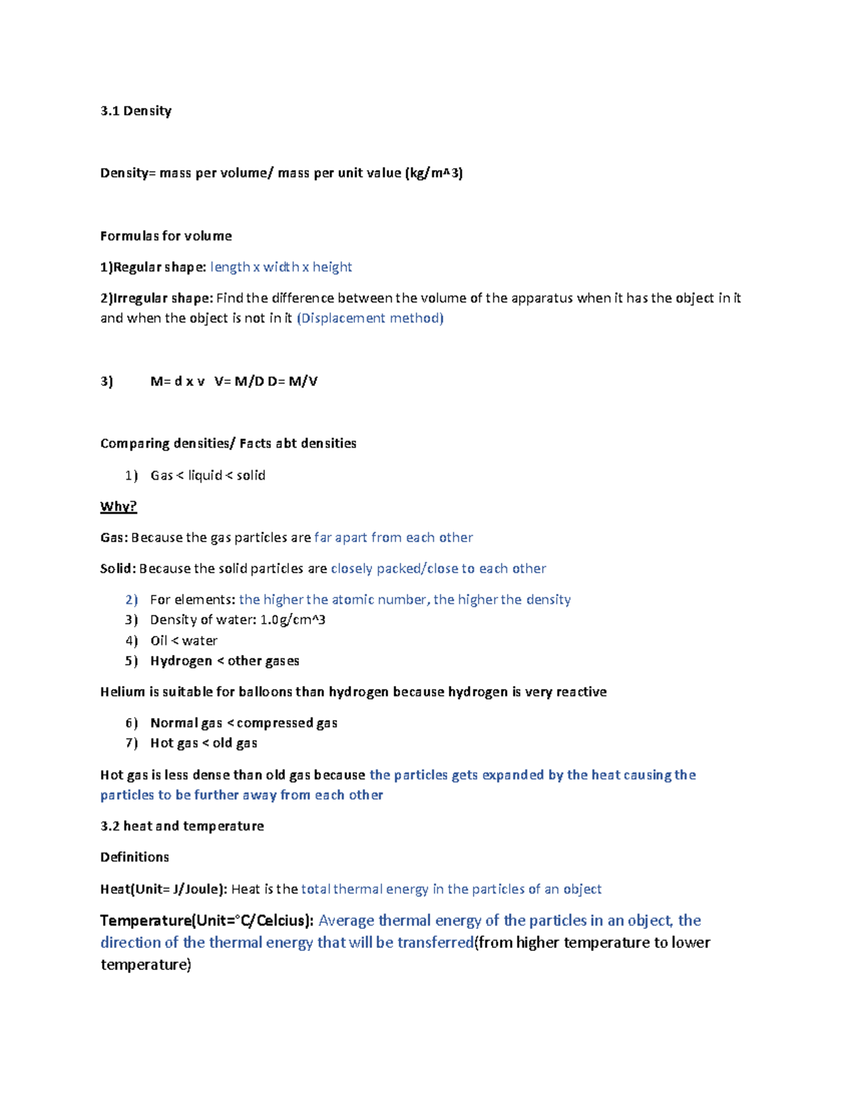 Cambridge Year 9 Chapter 3 - 3 Density Density= mass per volume/ mass ...