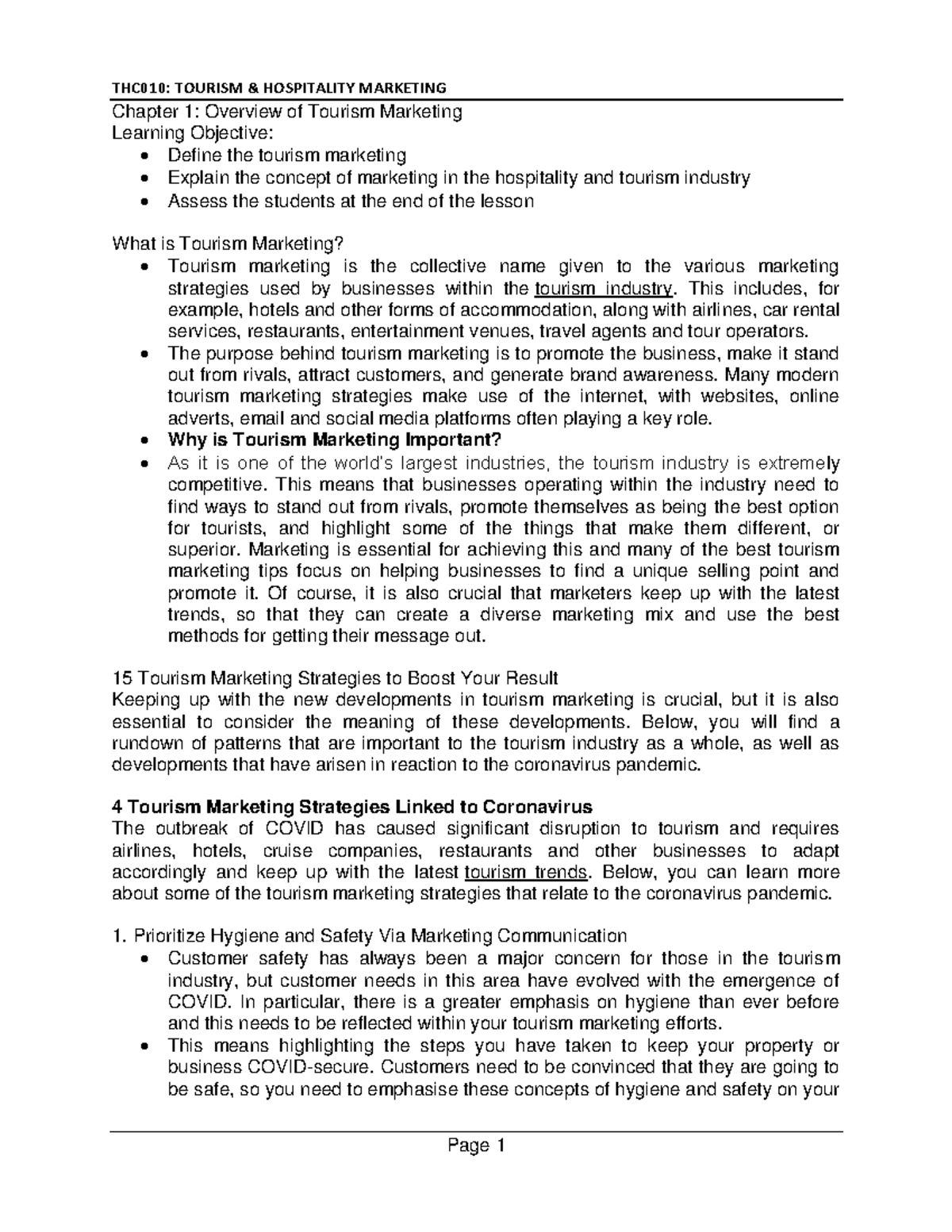Chapter 1 ( Tourism & Hospitality Marketing) - Chapter 1: Overview of ...