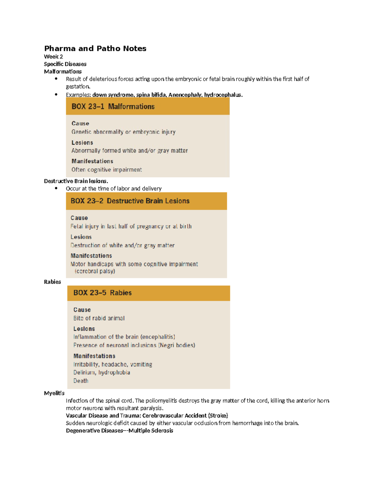 Pharma notes - Pharma and Patho Notes Week 2 Specific Diseases ...