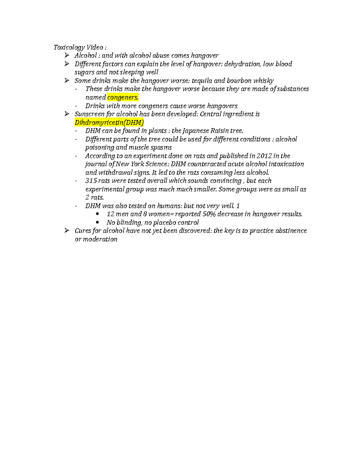 Toxicology Video - Drinks with more congeners cause worse hangovers ...