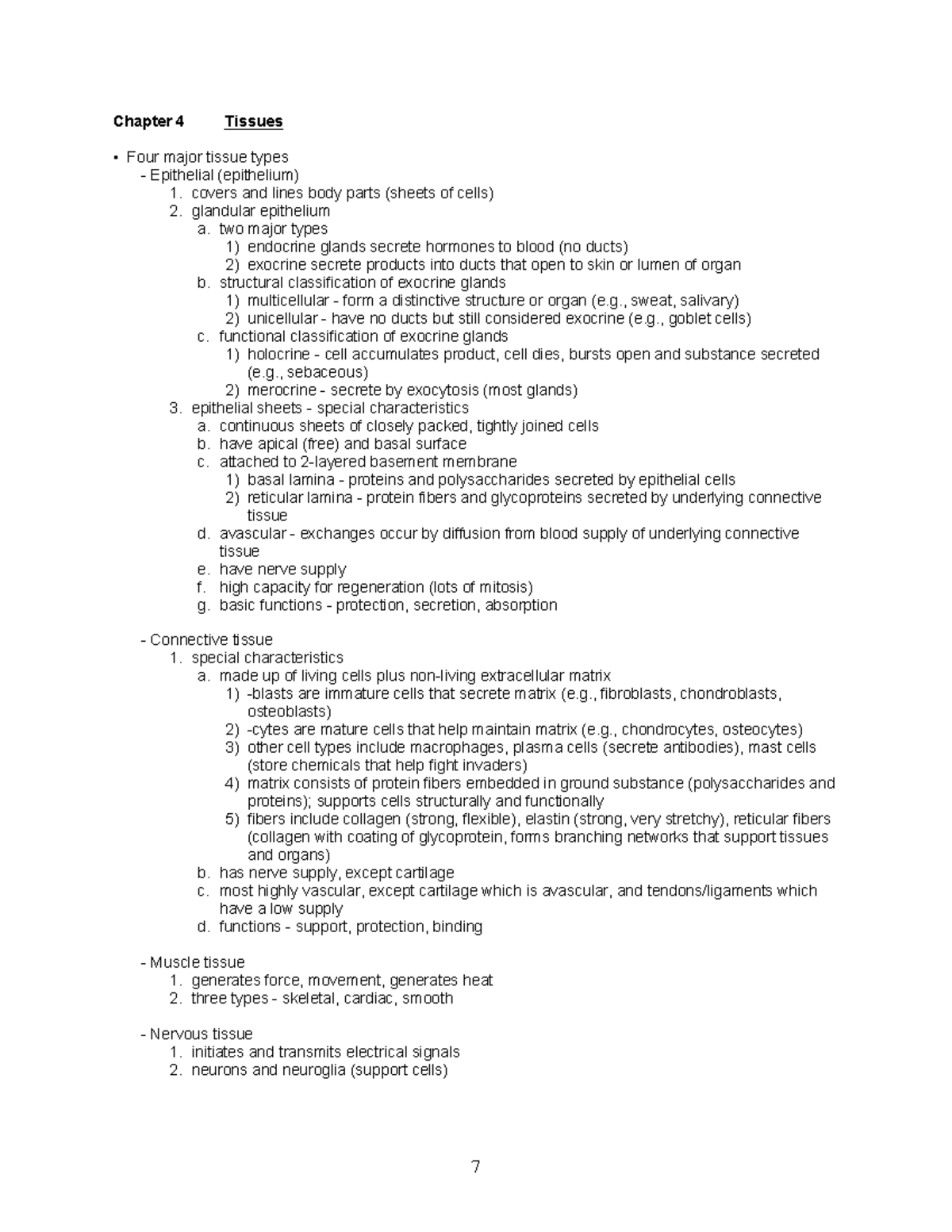 Anatomy Lecture Notes 2 - 7 Chapter 4 Tissues Four major tissue types ...
