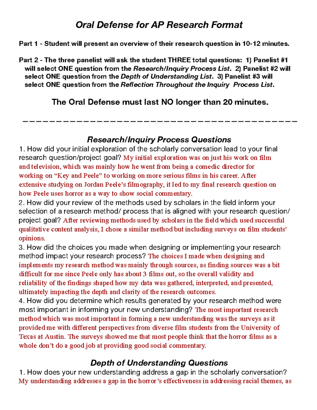 Oral Defense Questions - Oral Defense for AP Research Format Part 1 ...