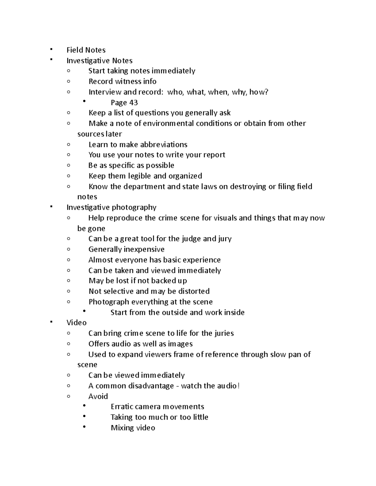 CCj 303 unit 2 - Lecture notes 4-8 - Field Notes Investigative Notes o ...