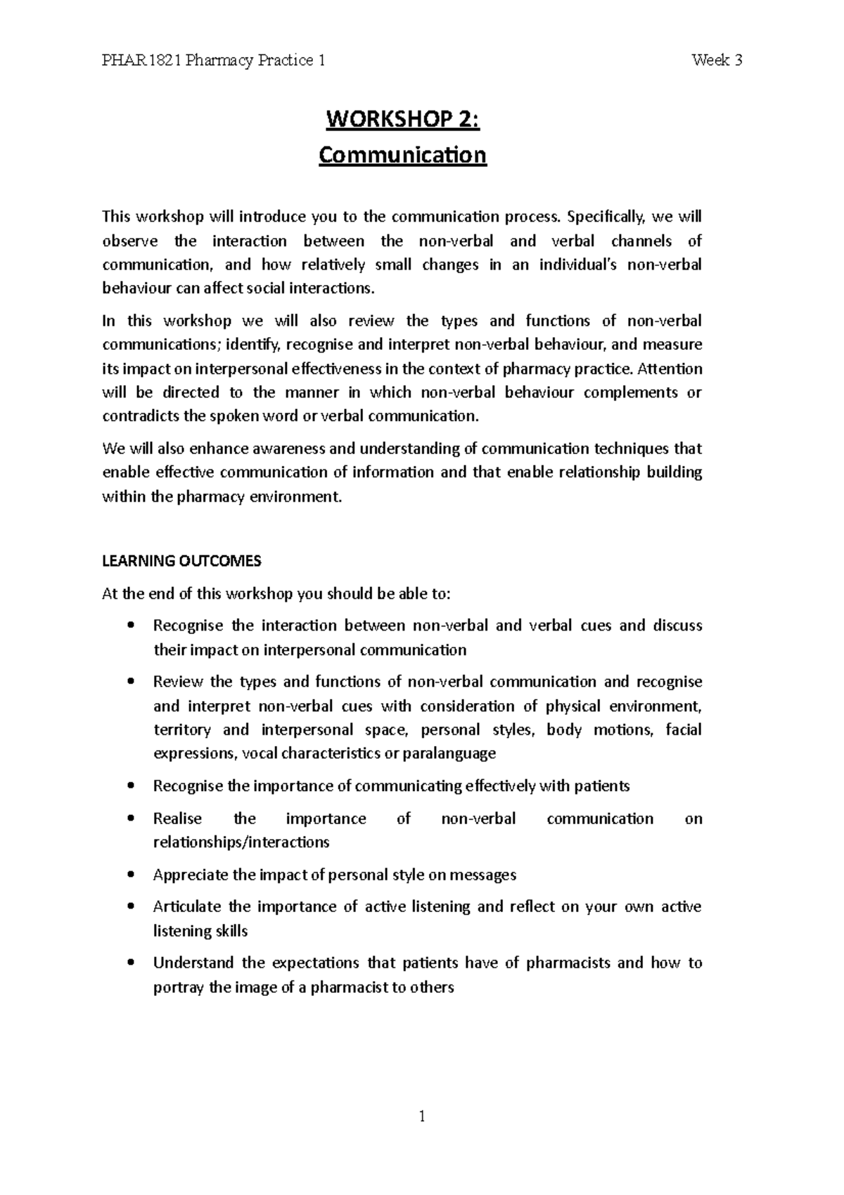 2020 Workshop 2 - Student handout - WORKSHOP 2: Communication This ...