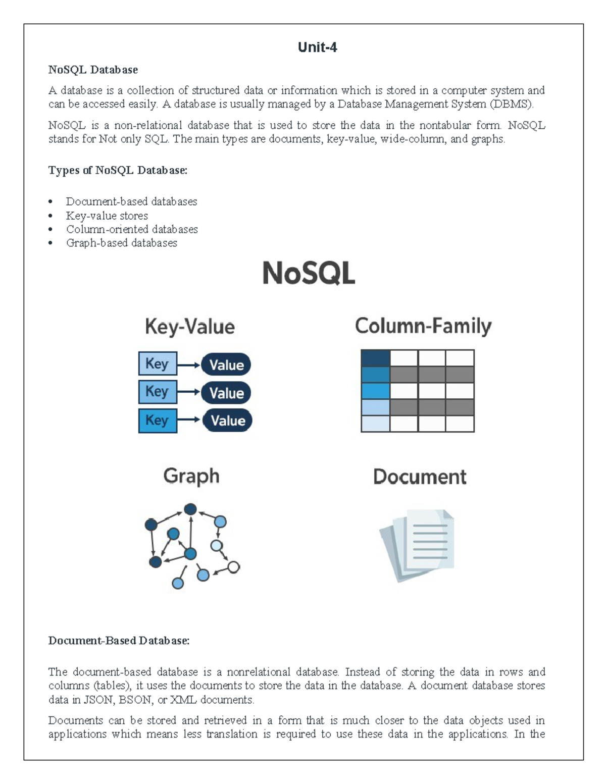 Bigdataunit 4 Unit 4 Notes Unit Nosql Database A Database Is A Collection Of Structured 7674