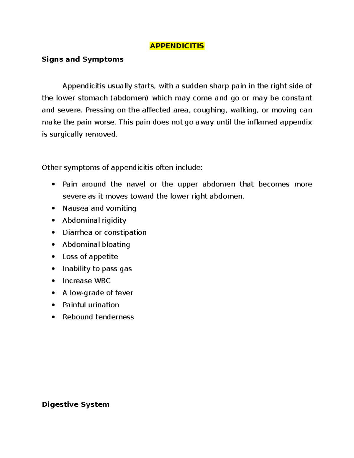 Appendicitis Signs AND Symptoms AND Anaphy - APPENDICITIS Signs and ...