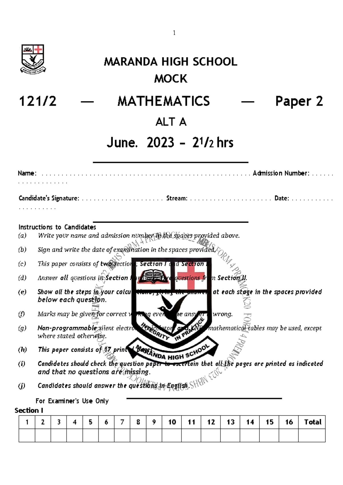 Mathspp 2QNS - Sum out this mathematics will boost your grades. - MARANDA HIGH SCHOOL MOCK 121/2 ...