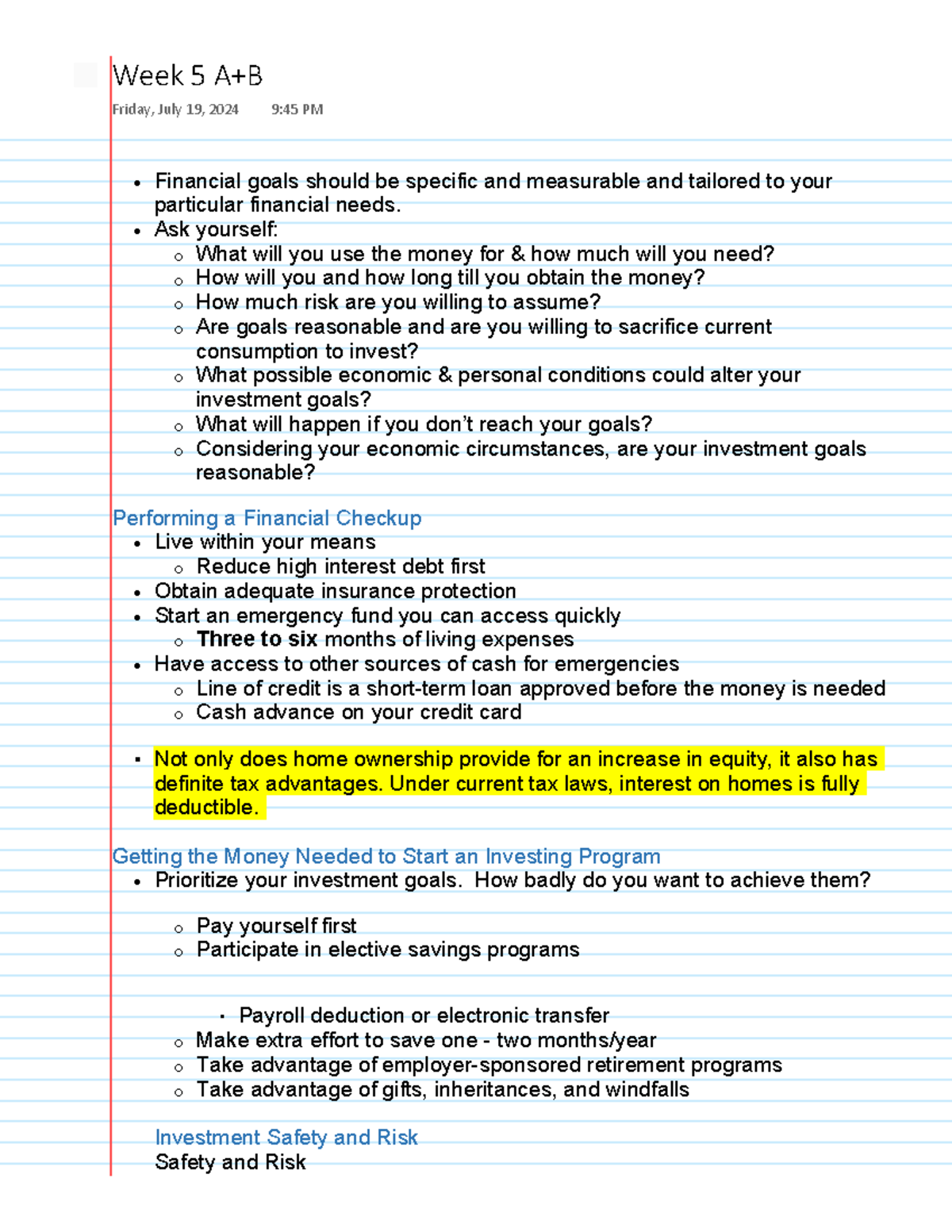 Admn-2610- Personal Finance - Financial goals should be specific and ...