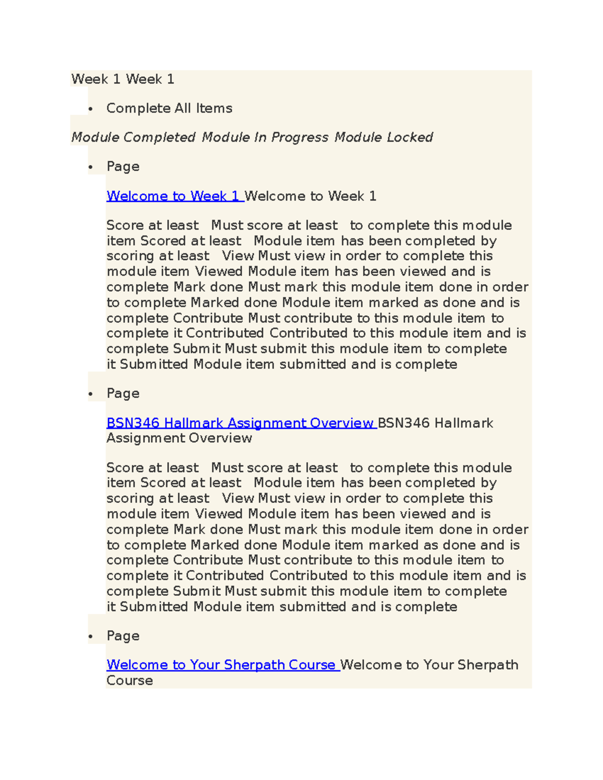 346 modules - Week 1 Week 1 Complete All Items Module Completed Module ...