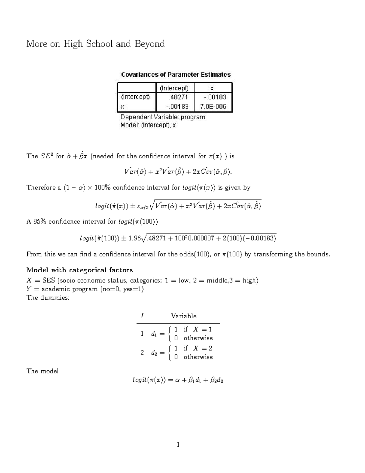 Lecture notes, lecture handout 5 - More on High School and Beyond TheSE ...