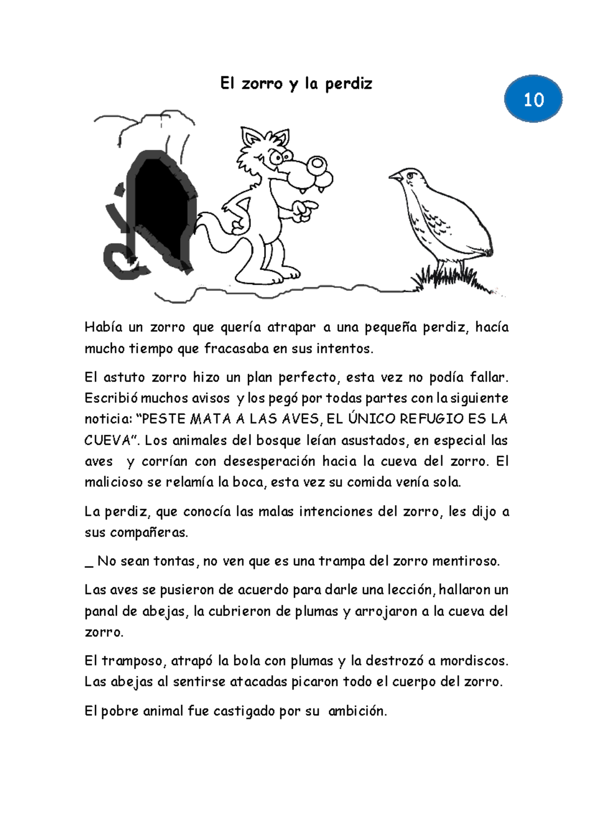 10. El zorro y la perdiz - TEXTO DE COMPRENSION LECTORA - El zorro y la ...
