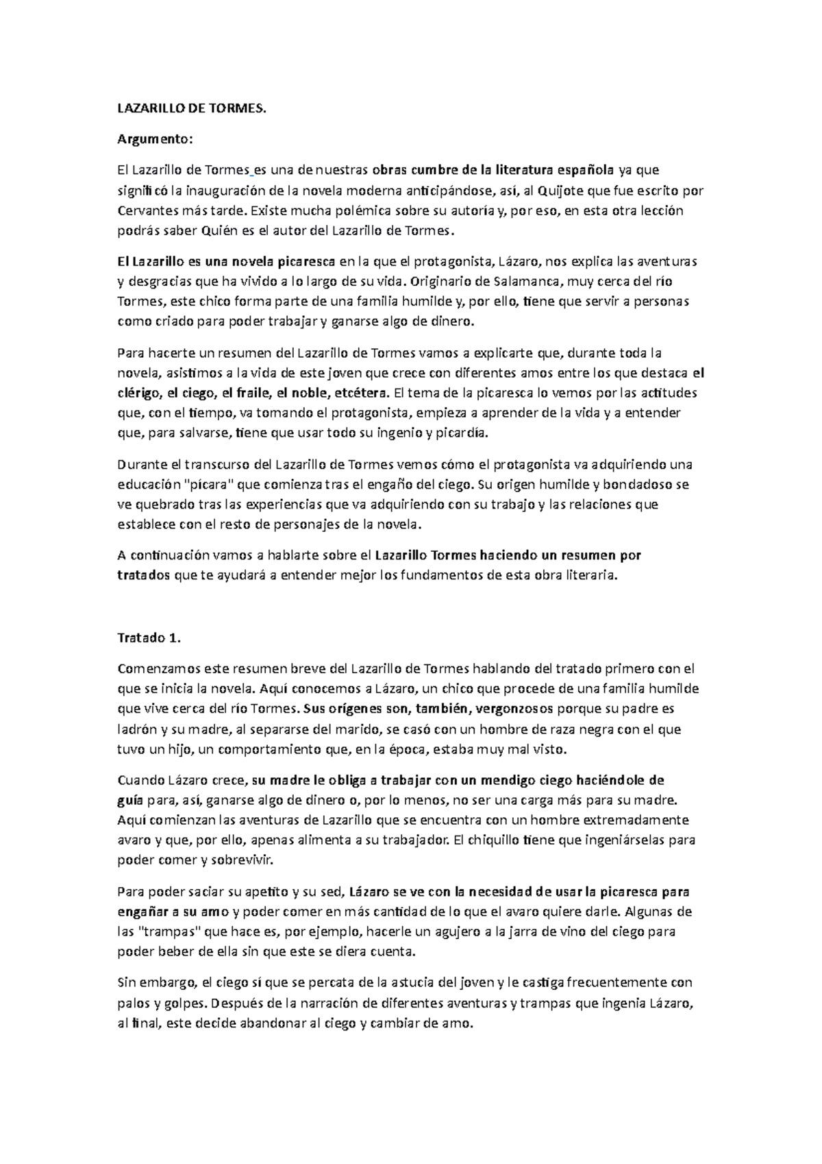 Lazarillo DE Tormes - LAZARILLO DE TORMES. Argumento: El Lazarillo de ...
